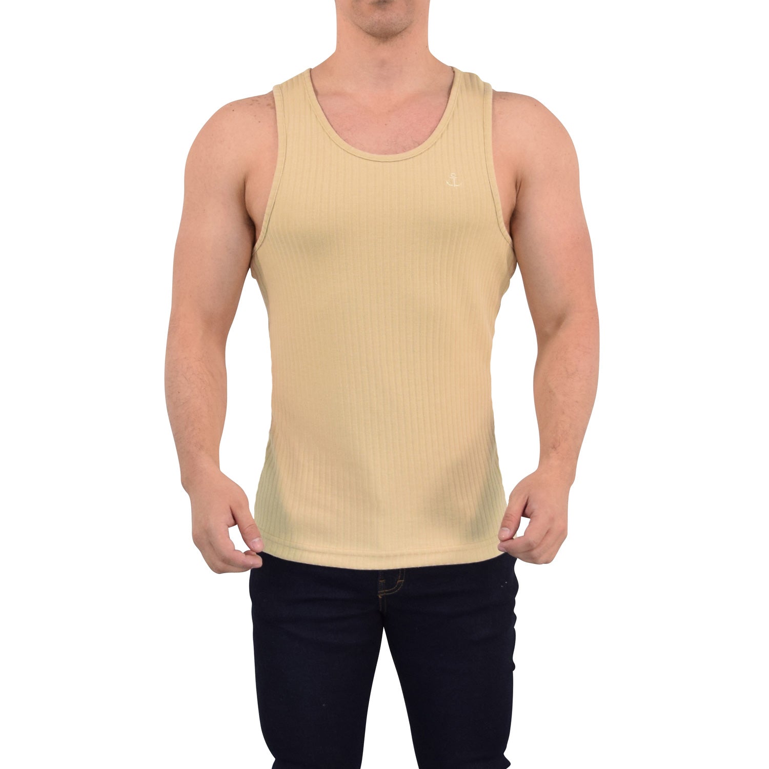 John Leopard - Playera Ribbed Casual Tank Beige – JOHN LEOPARD