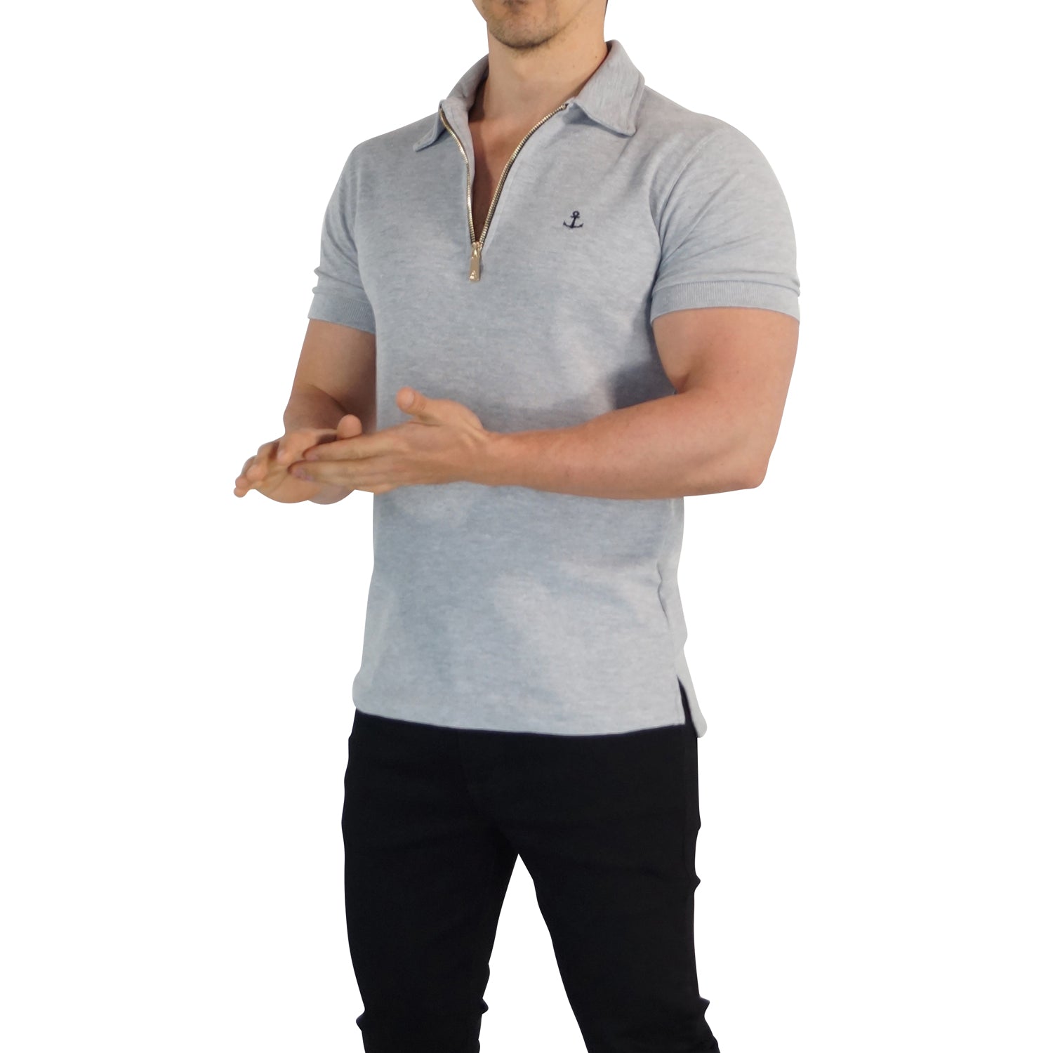 John Leopard - Zipped Polo Manga Corta Full Jaspe – JOHN LEOPARD